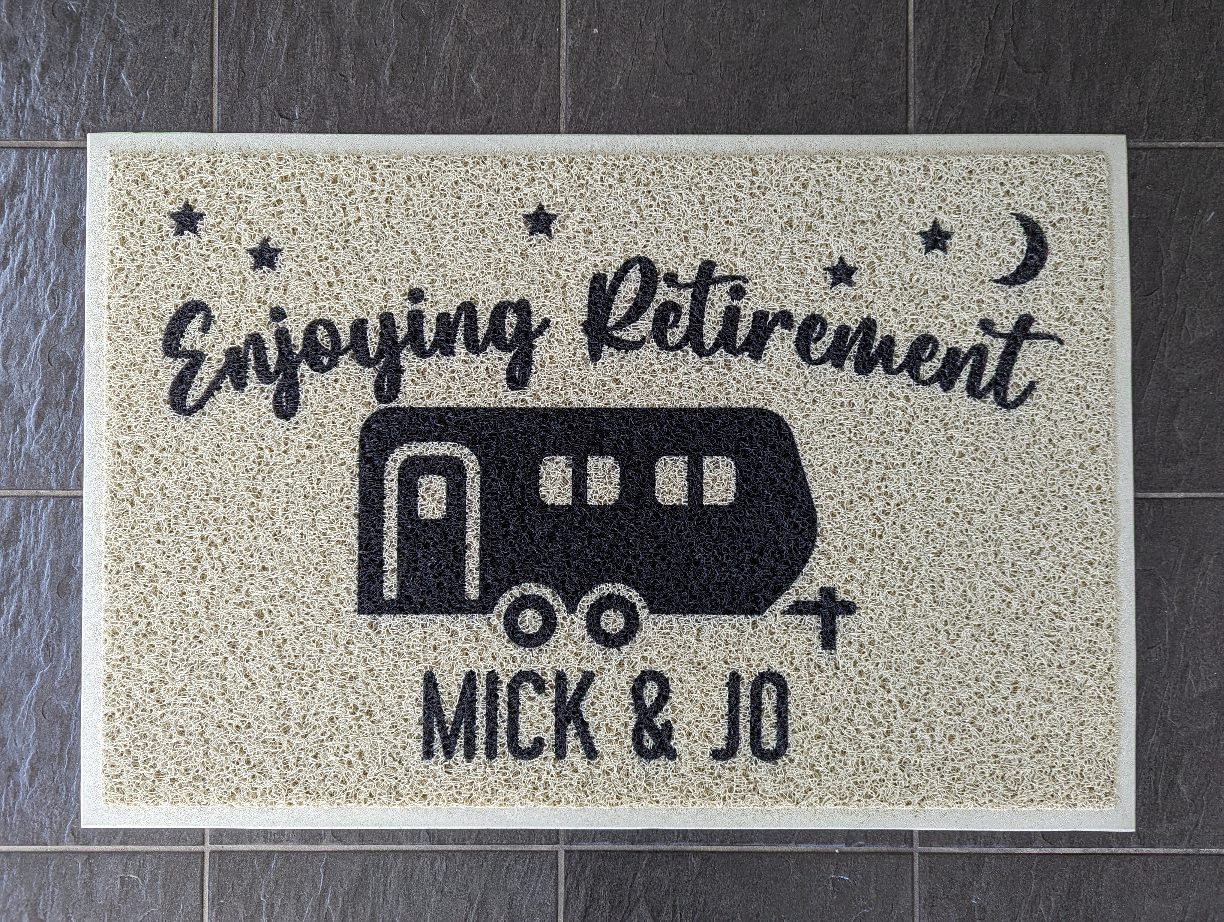 Enjoying Retirement Camping Caravan Doormat – Personalised Doormats