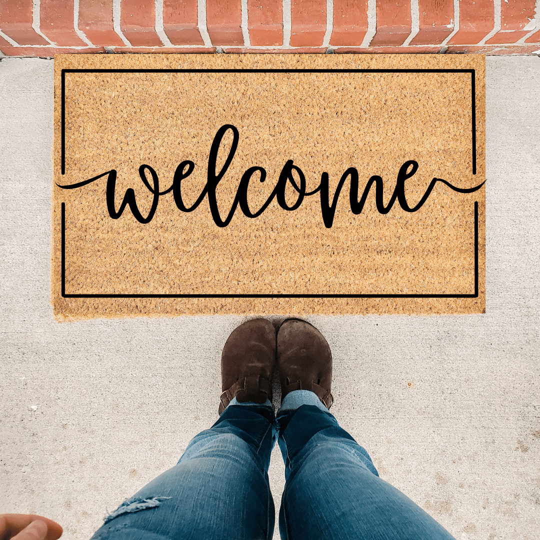 Welcome script border front door mat – Personalised Doormats