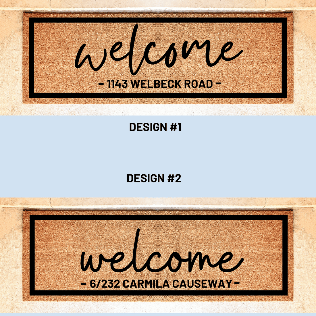 Welcome long address personalised front door mat Border – Personalised ...